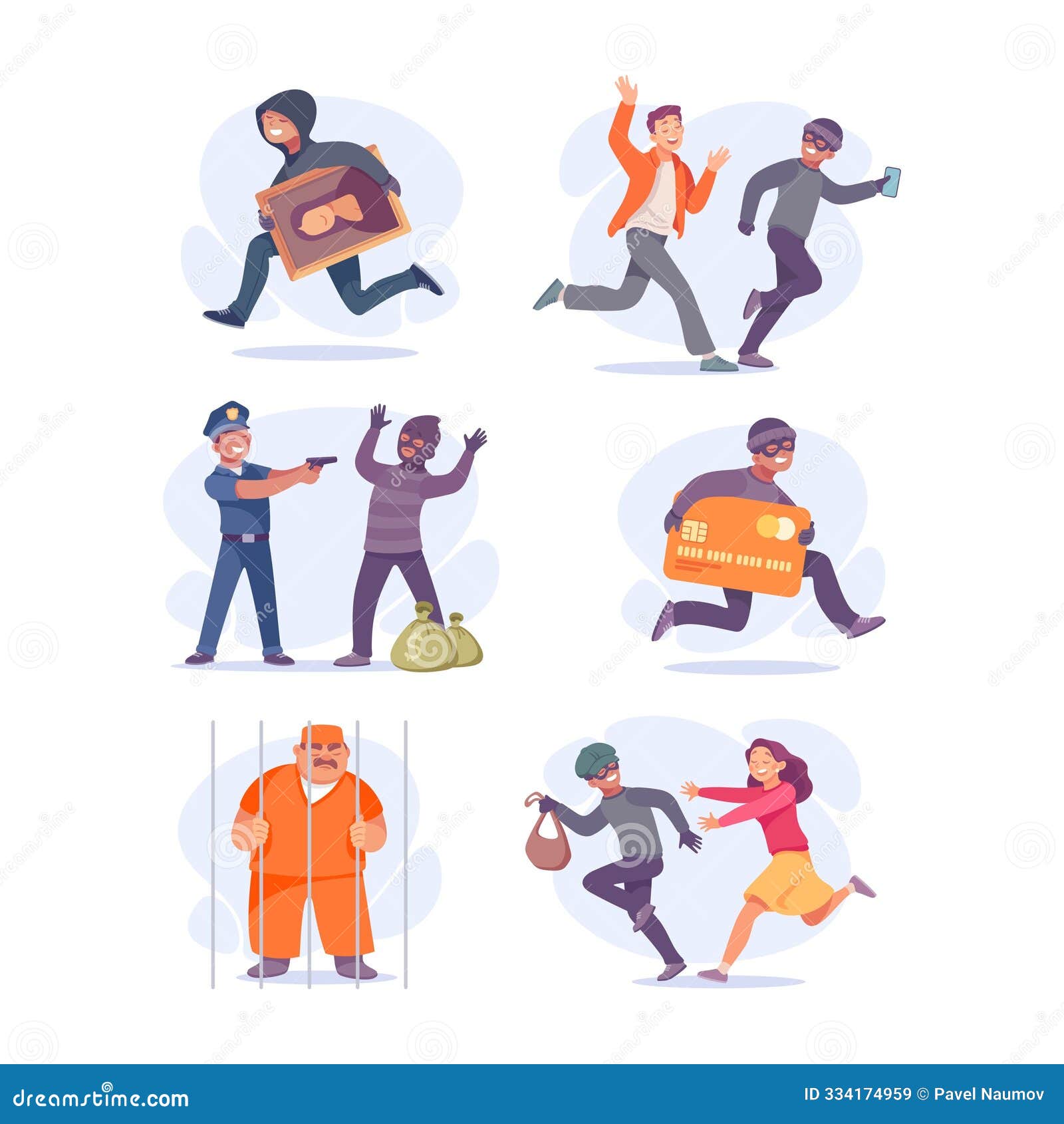 Man Criminal Commit Crime And Theft Vector Set | CartoonDealer.com ...