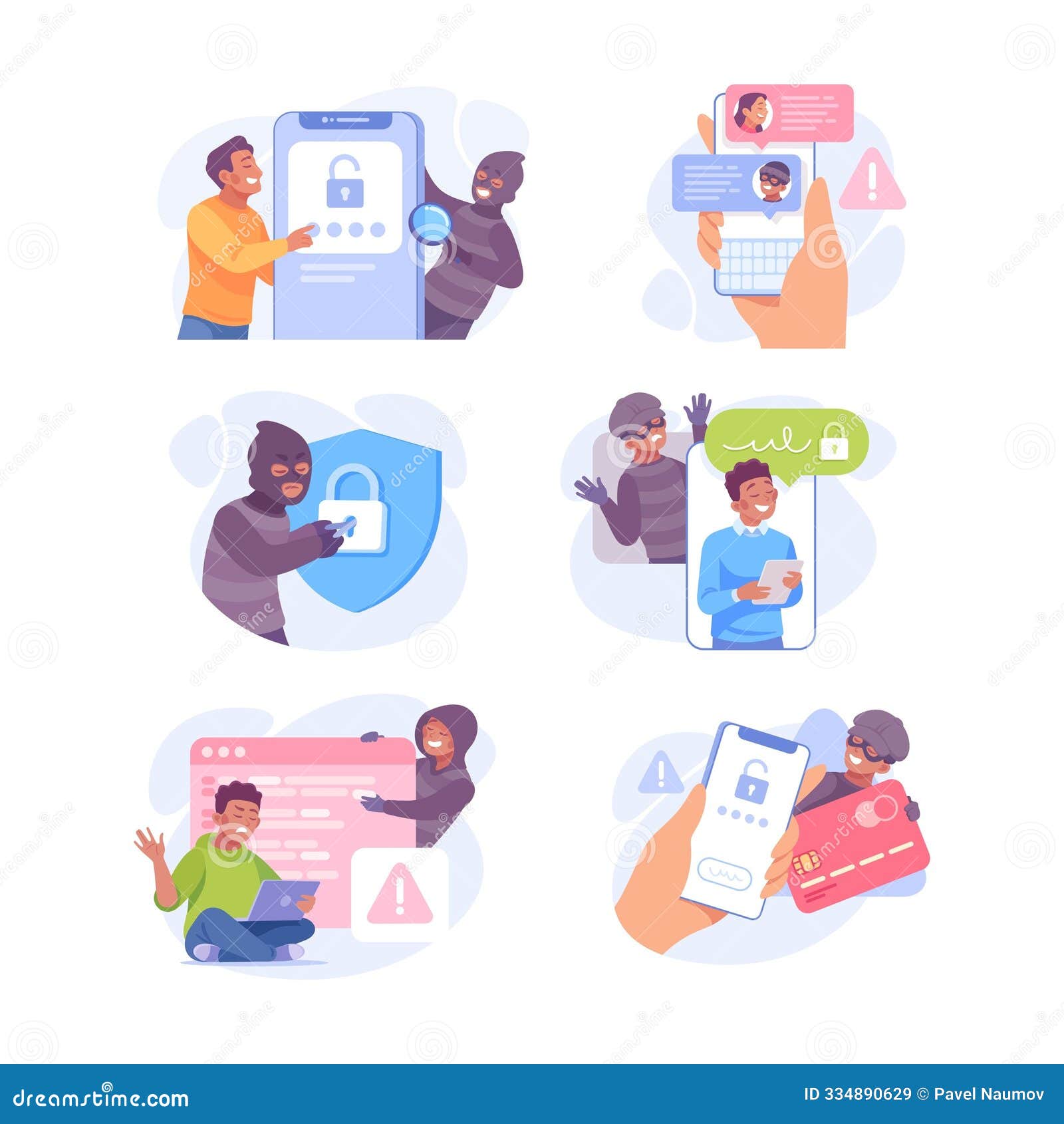 Man Criminal Commit Crime and Theft Vector Set Stock Illustration ...