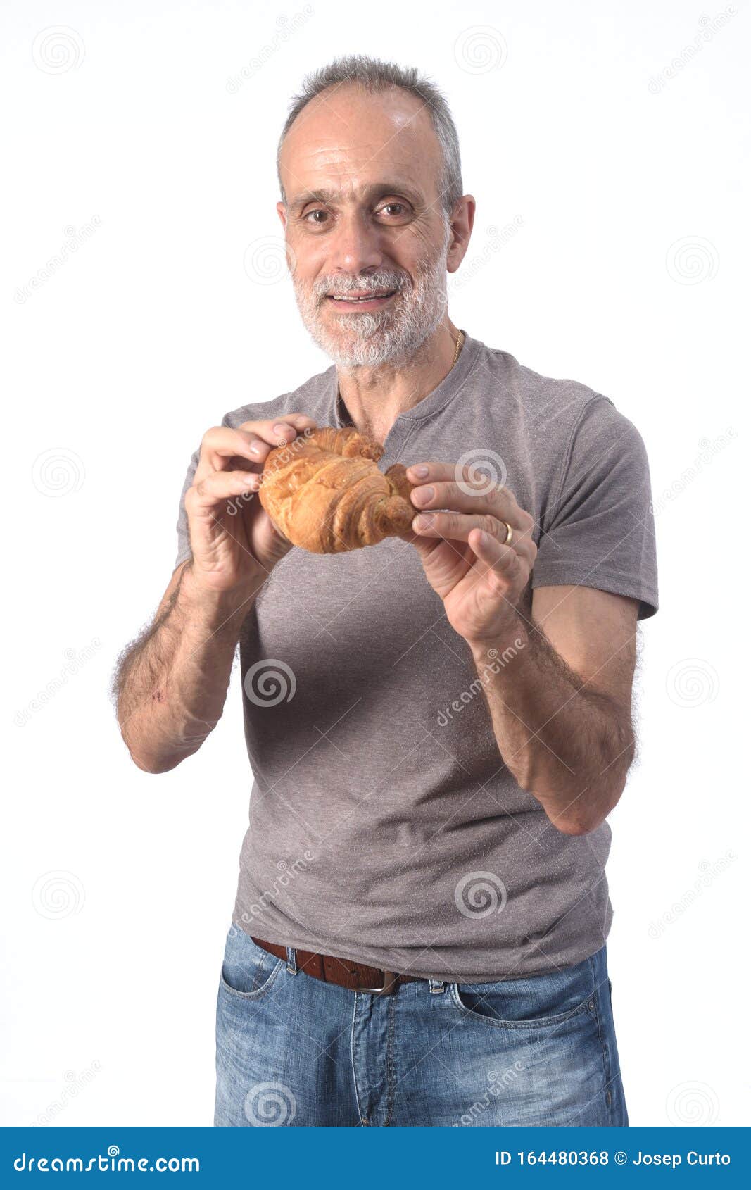 Man with Croissant on White Background Stock Photo - Image of happy ...