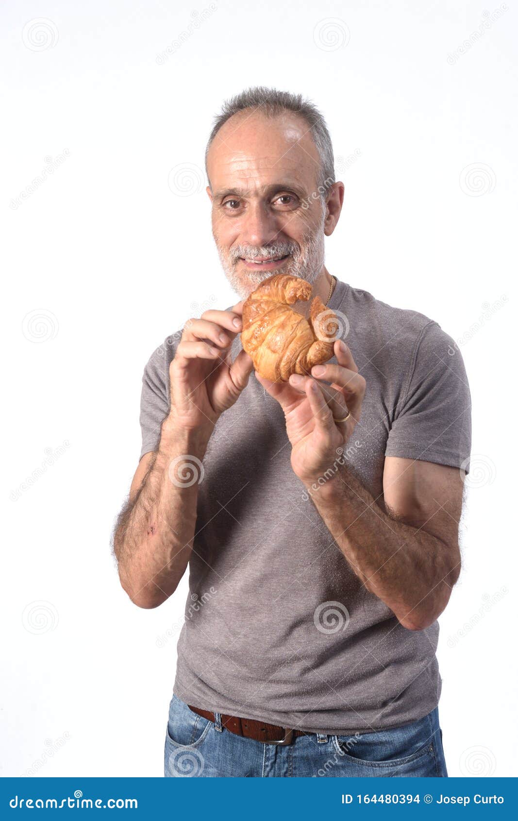 Man with Croissant on White Background Stock Photo - Image of casual ...