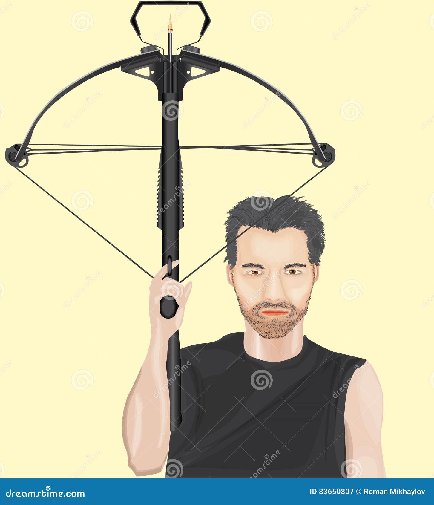 Man with crossbow stock vector. Illustration of crossbow - 83650807