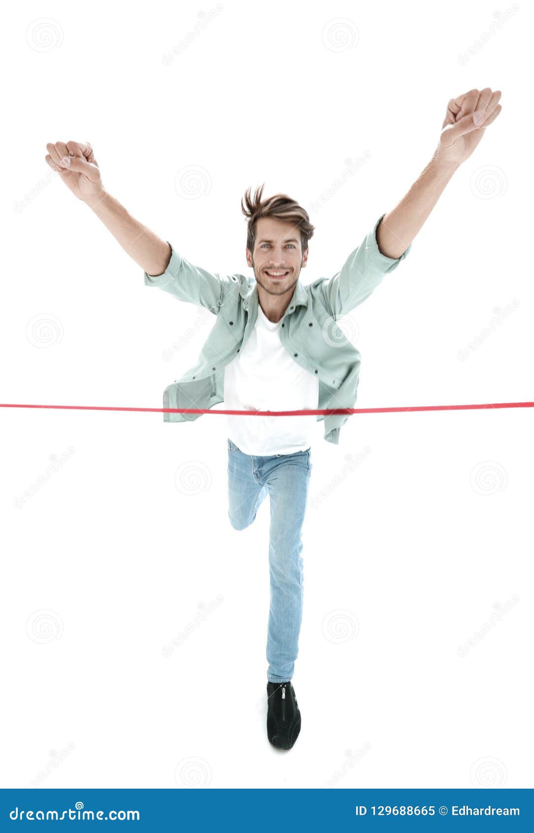 Man Running at the Finish Line Stock Image - Image of achievement ...