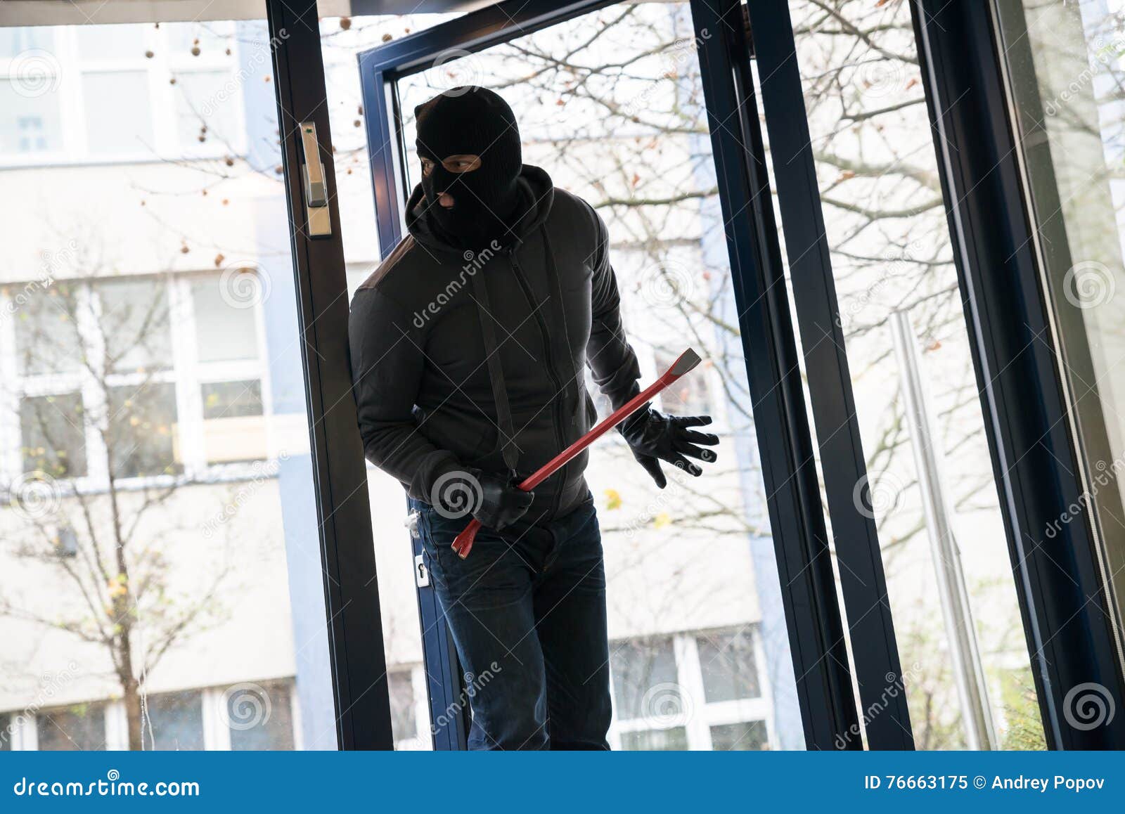 Man with Crowbar Entering into House Stock Image - Image of burglary ...