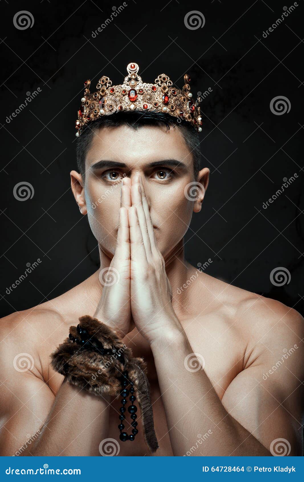 Man Crown on His Head To Pray with Folded Hands. Stock Photo - Image of ...