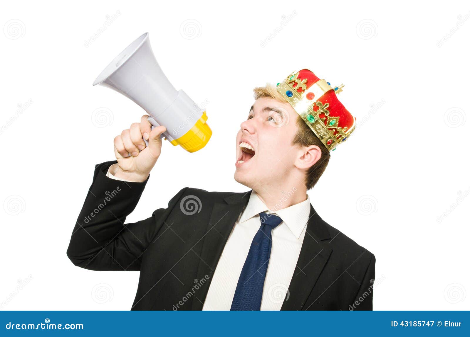 Man with Crown and Megaphone Isolated Stock Image - Image of busy ...
