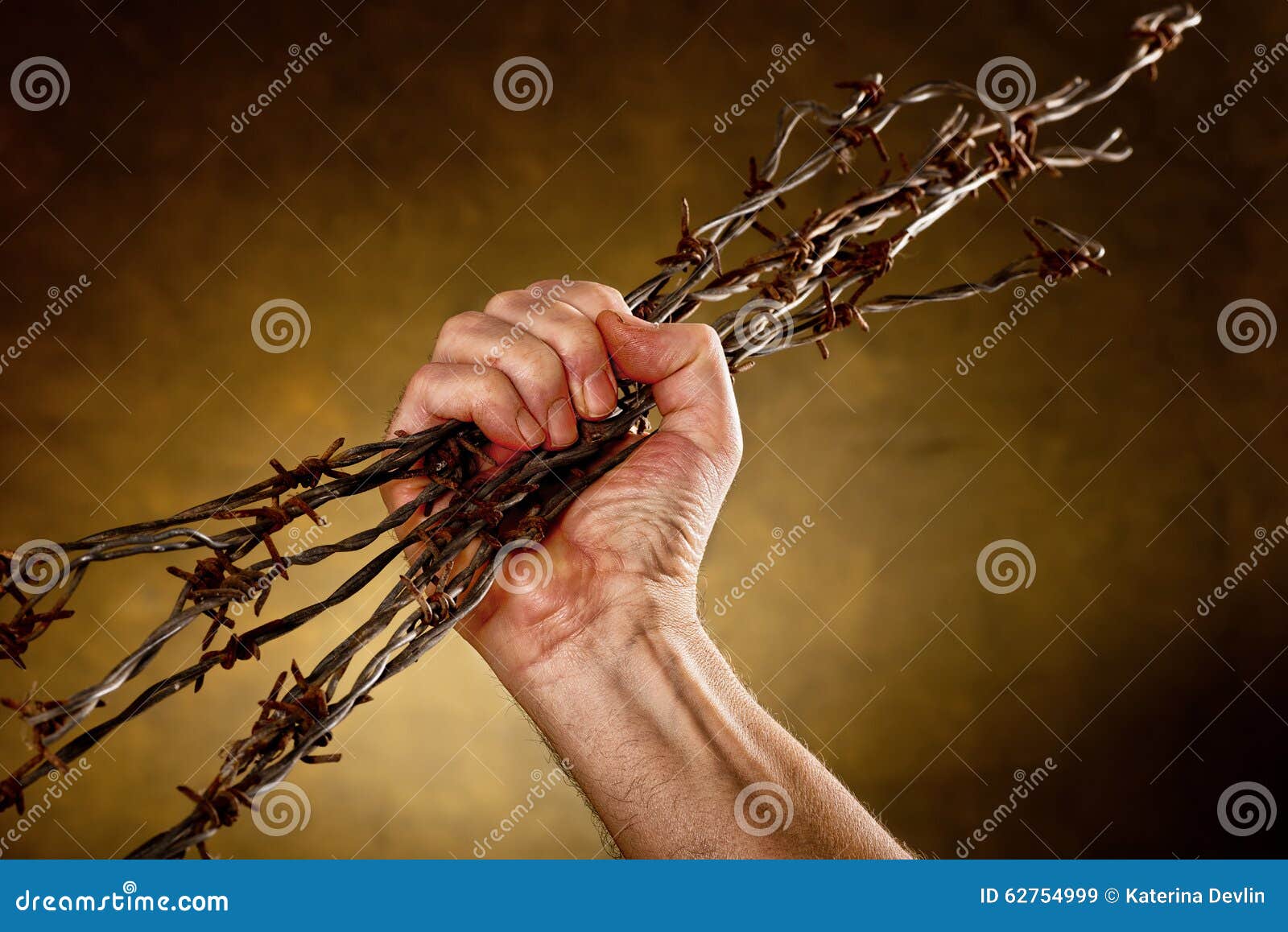 Man crushes barbed wire stock image. Image of pressure - 62754999