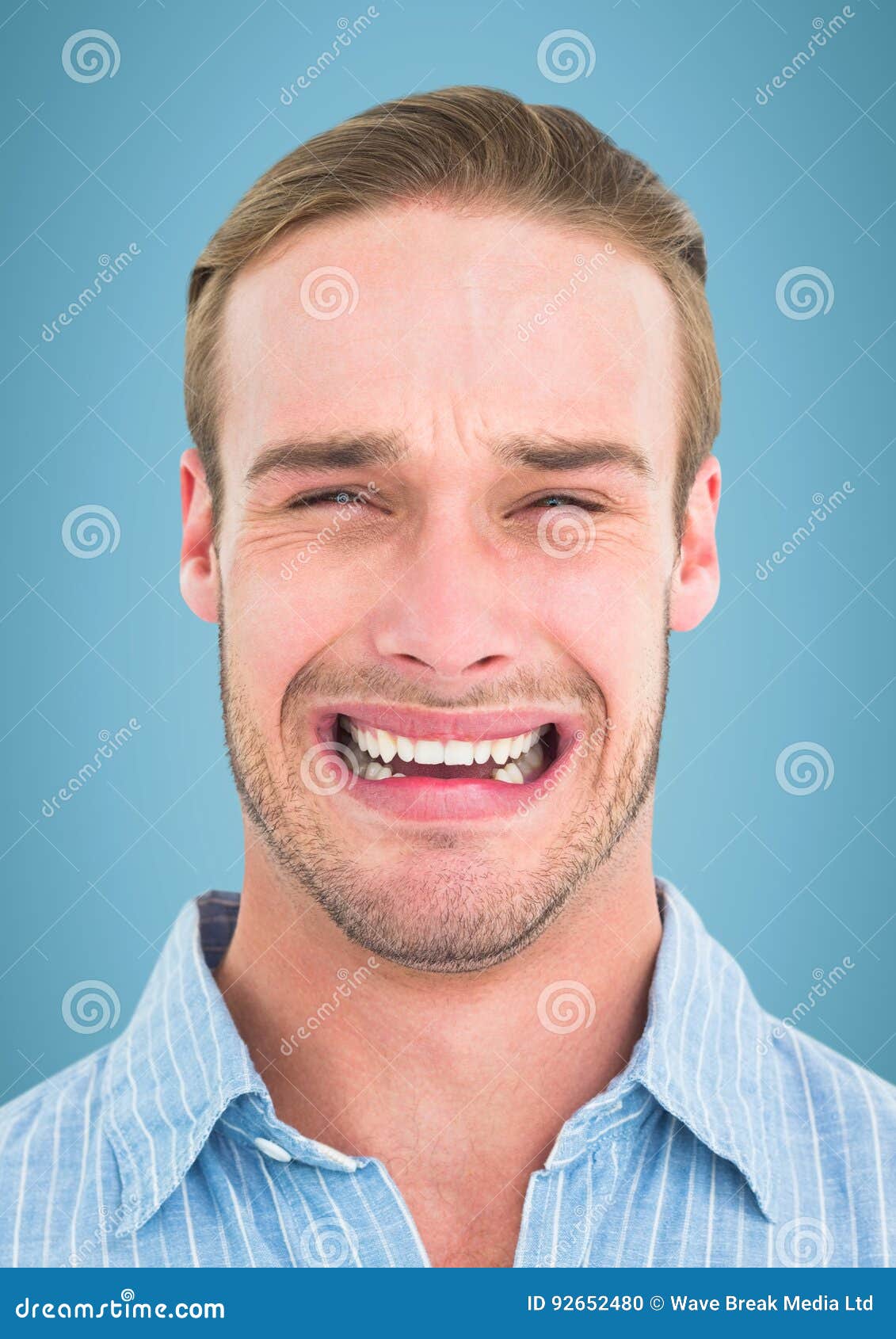 Man Crying Against Blue Background Stock Photo - Image of melancholy ...