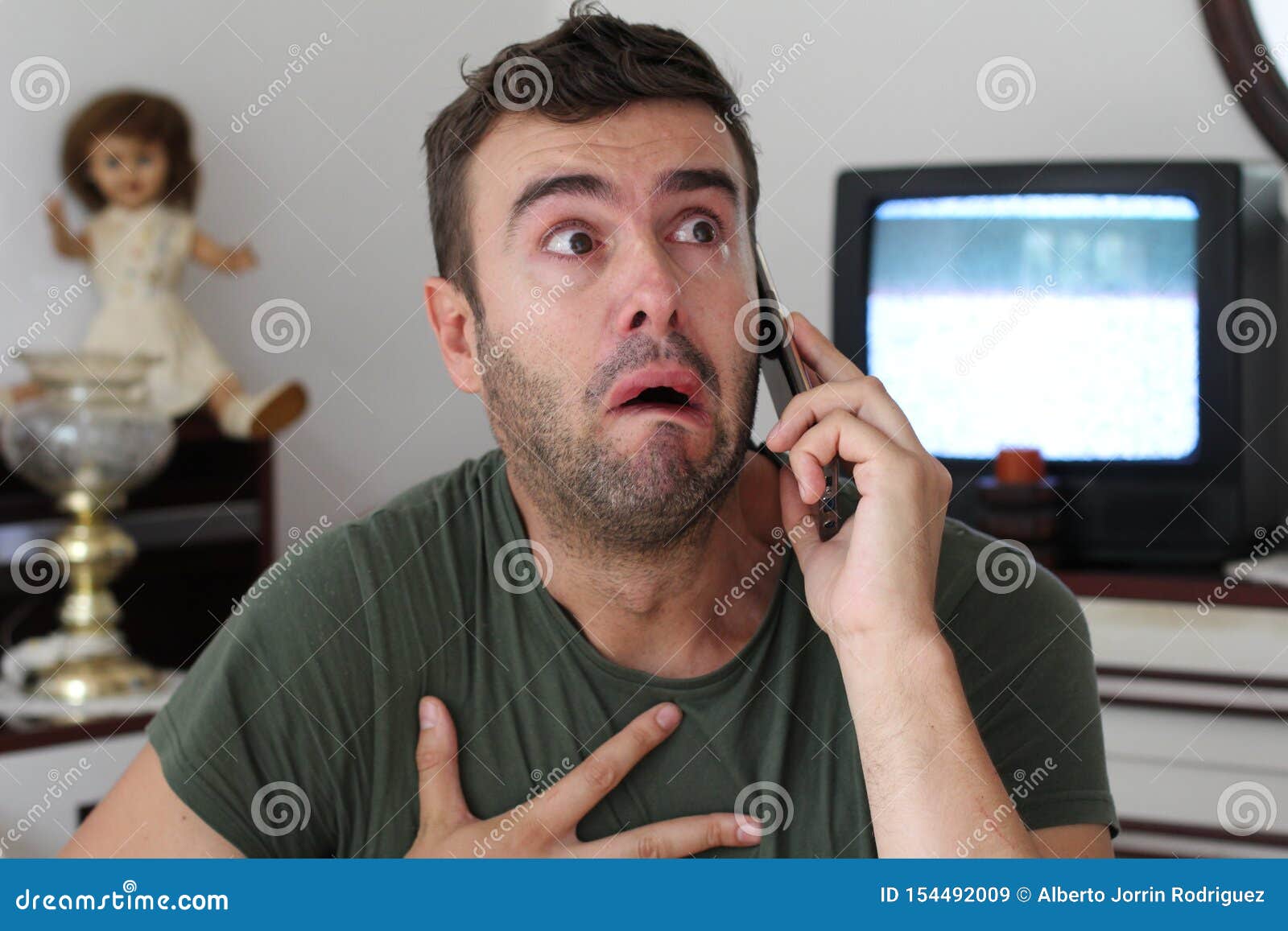 Man Crying at Home during Phone Conversation Stock Image - Image of ...