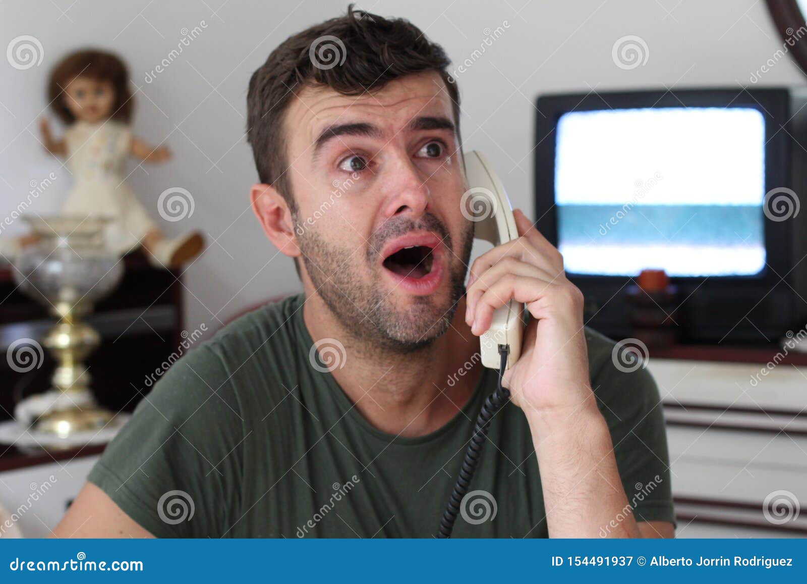 Man Crying at Home during Phone Conversation Stock Image - Image of ...