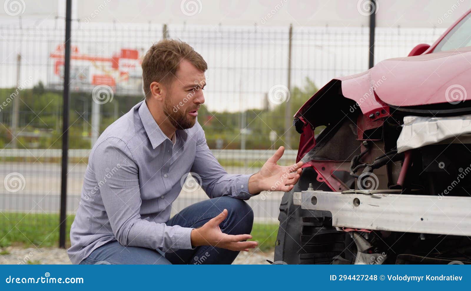 Upset Man Crying Near a Broken Car after Car Crash Stock Footage ...