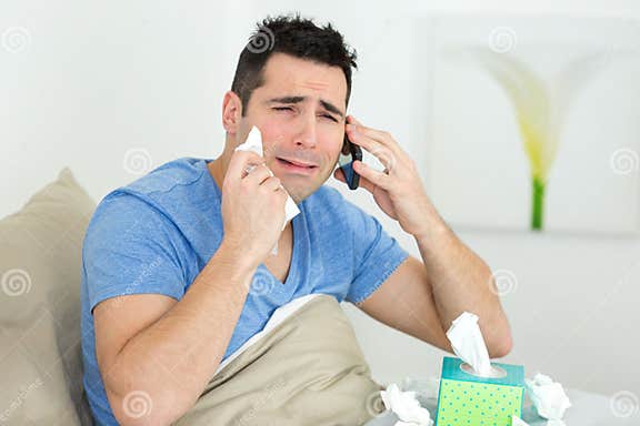 Man Crying on Phone at Home Stock Photo - Image of crying, expression ...