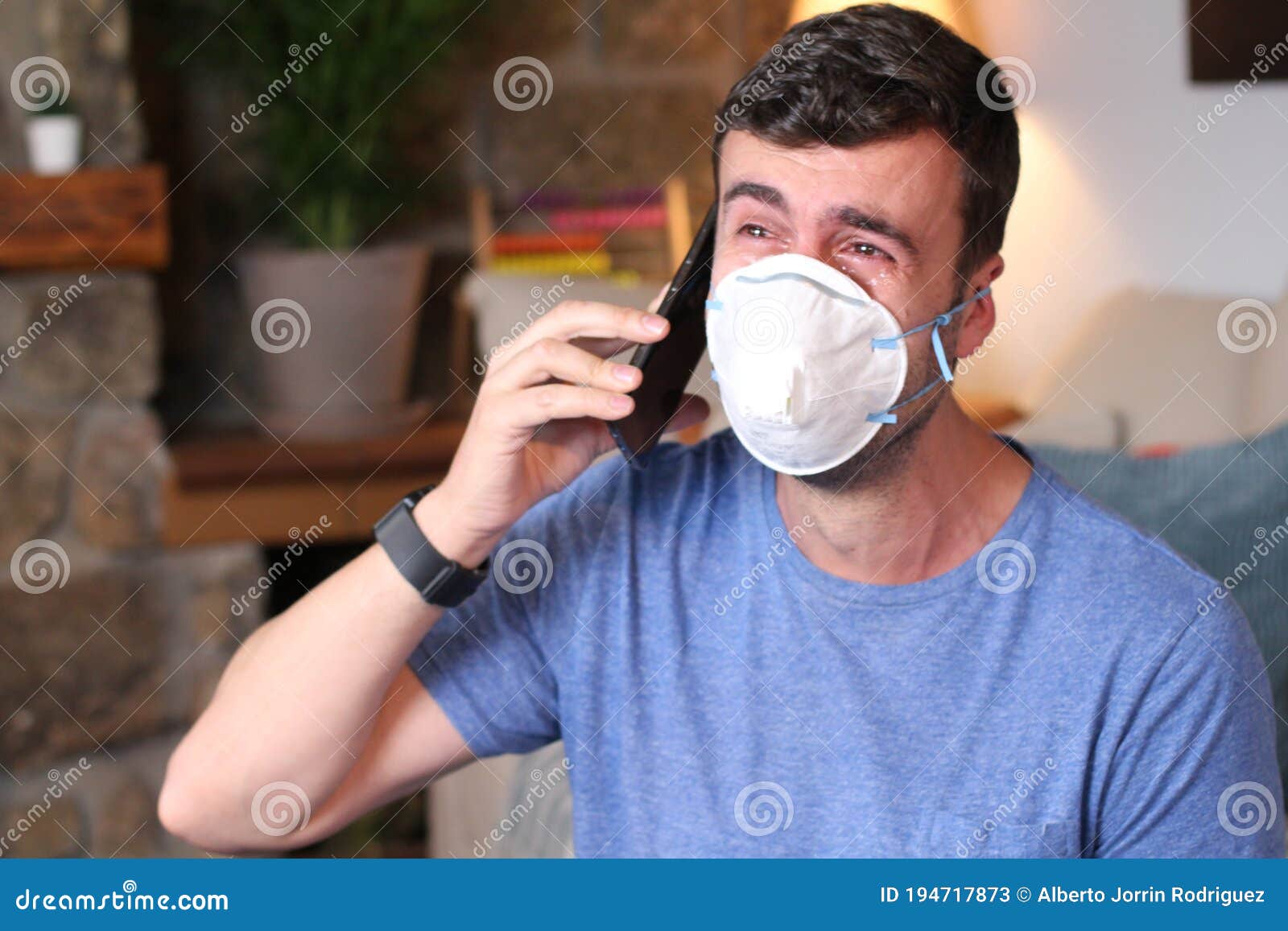 Man Crying on the Phone during Self-isolation Stock Image - Image of ...