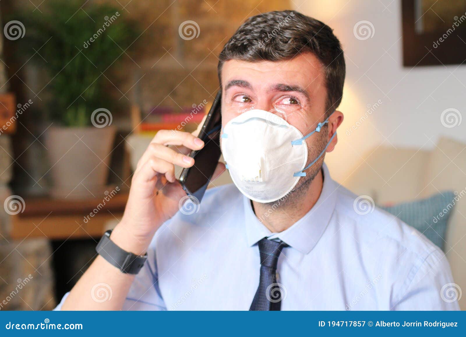 Man Crying on the Phone during Self-isolation Stock Image - Image of ...