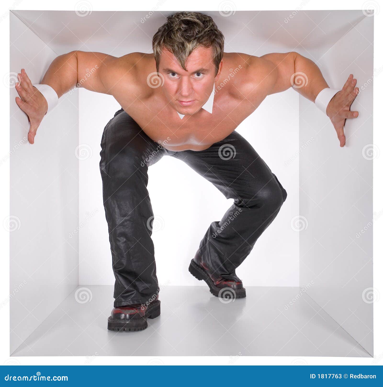 Man in the Cube stock image. Image of leather, cramped - 1817763
