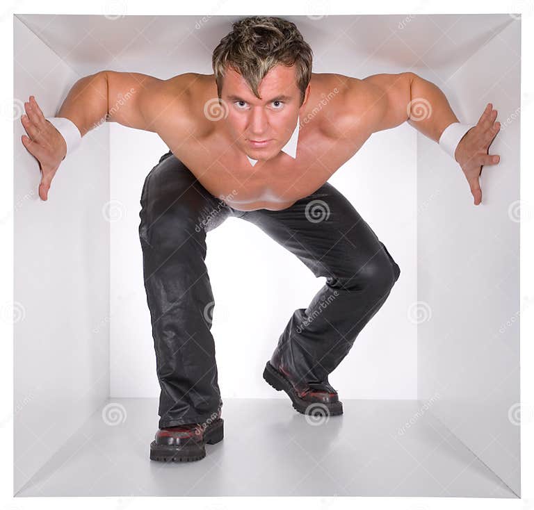 Man in the Cube stock image. Image of leather, cramped - 1817763
