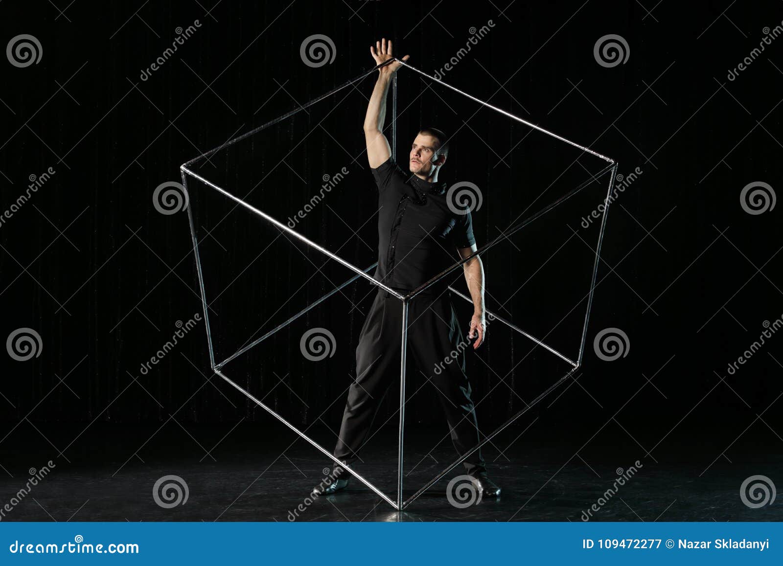 Man with Cube at Black Background Stock Image - Image of black, fashion ...