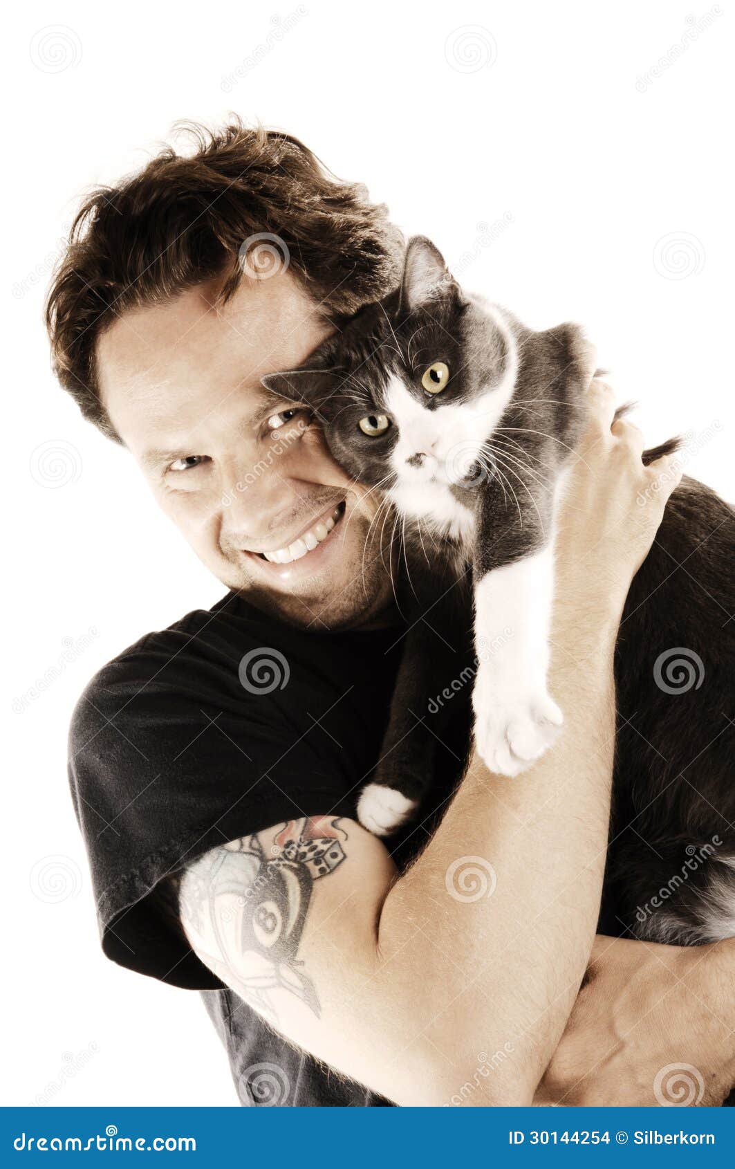 Man with his beloved cat stock photo. Image of smile - 30144254