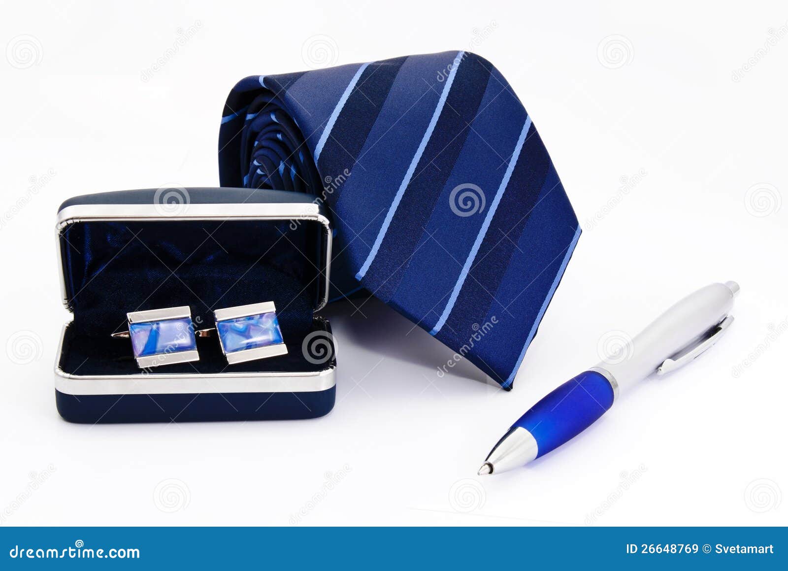 Man Cuff Links in Box Pen and Tie Isolated Stock Image - Image of cuff ...