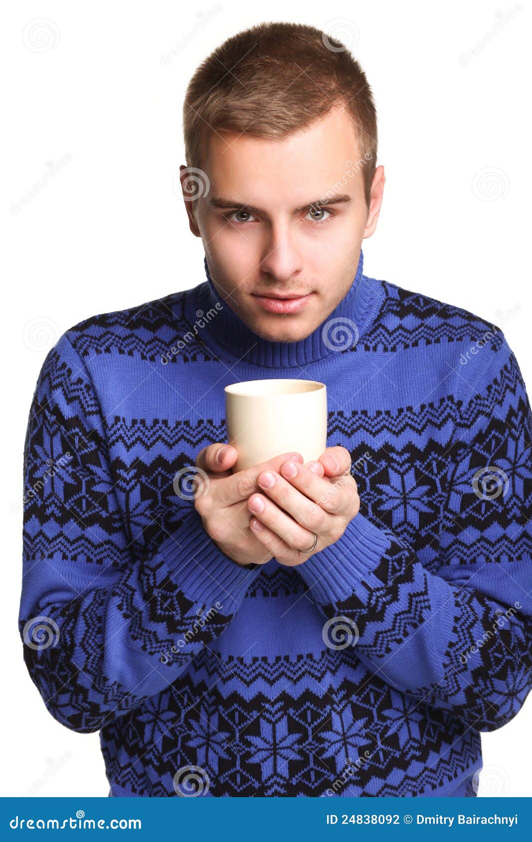 Man with cup stock photo. Image of sweater, blue, white - 24838092