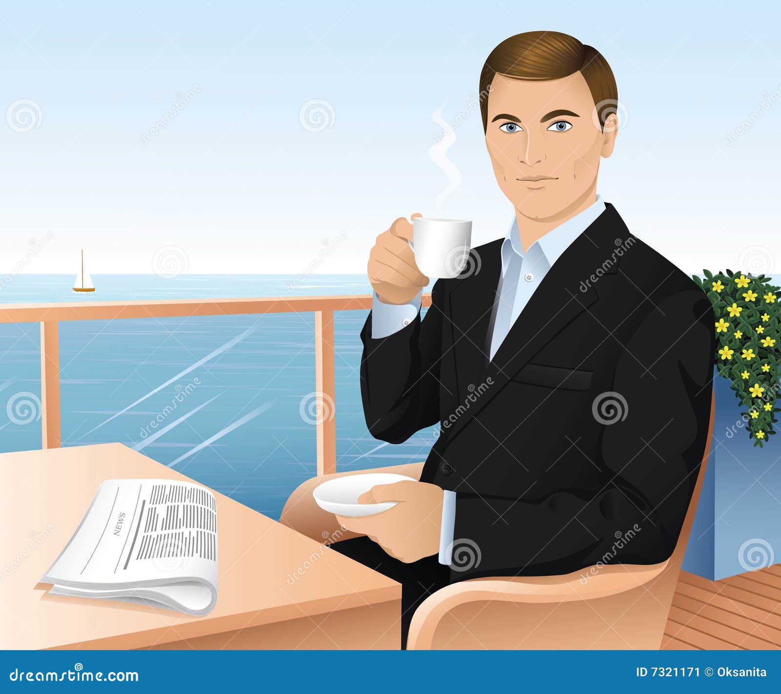 Man with cup. stock vector. Illustration of handsome, looking - 7321171