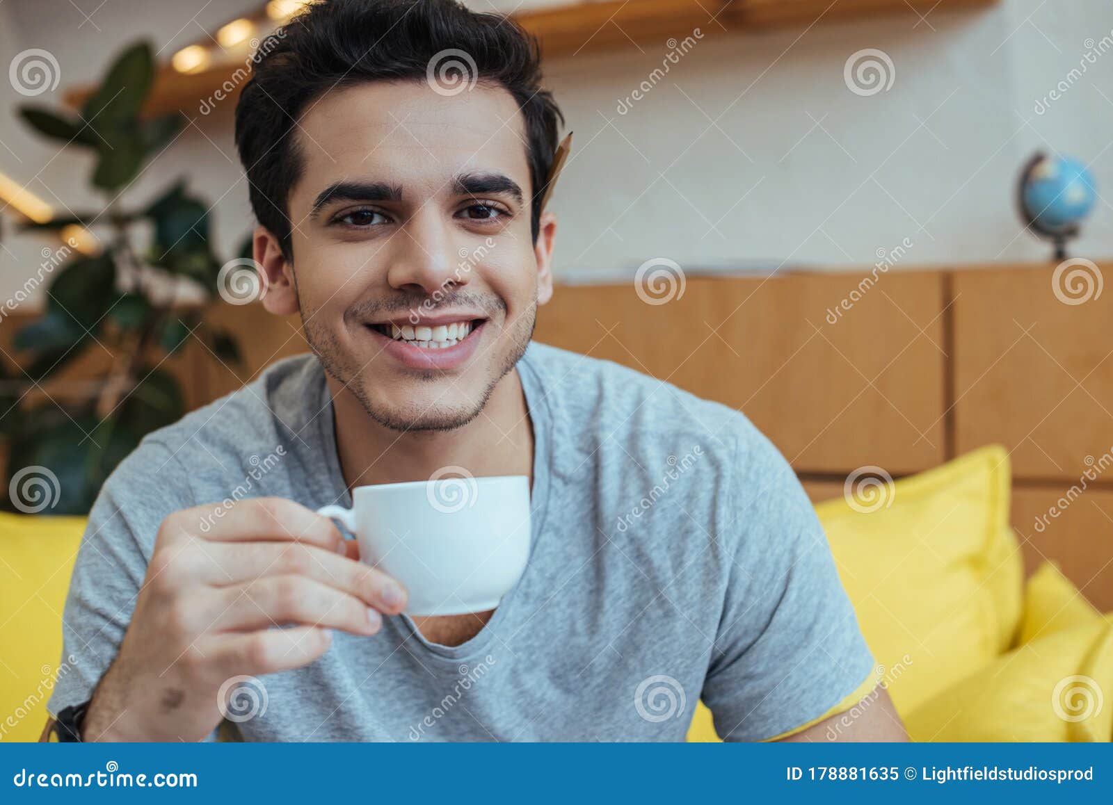 Man with Cup of Coffee Smiling Stock Image - Image of european ...