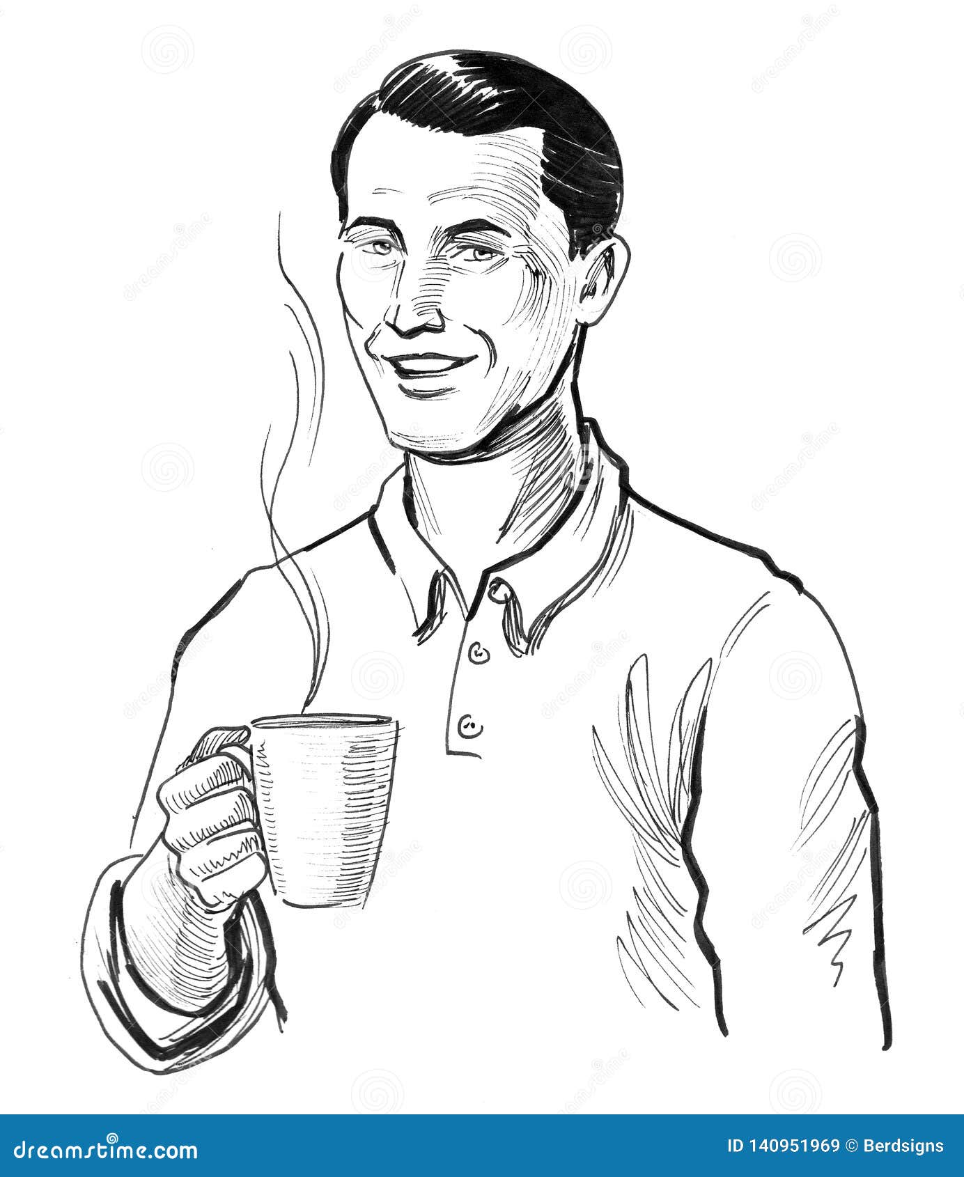 Man and cup of tea stock illustration. Illustration of male - 140951969