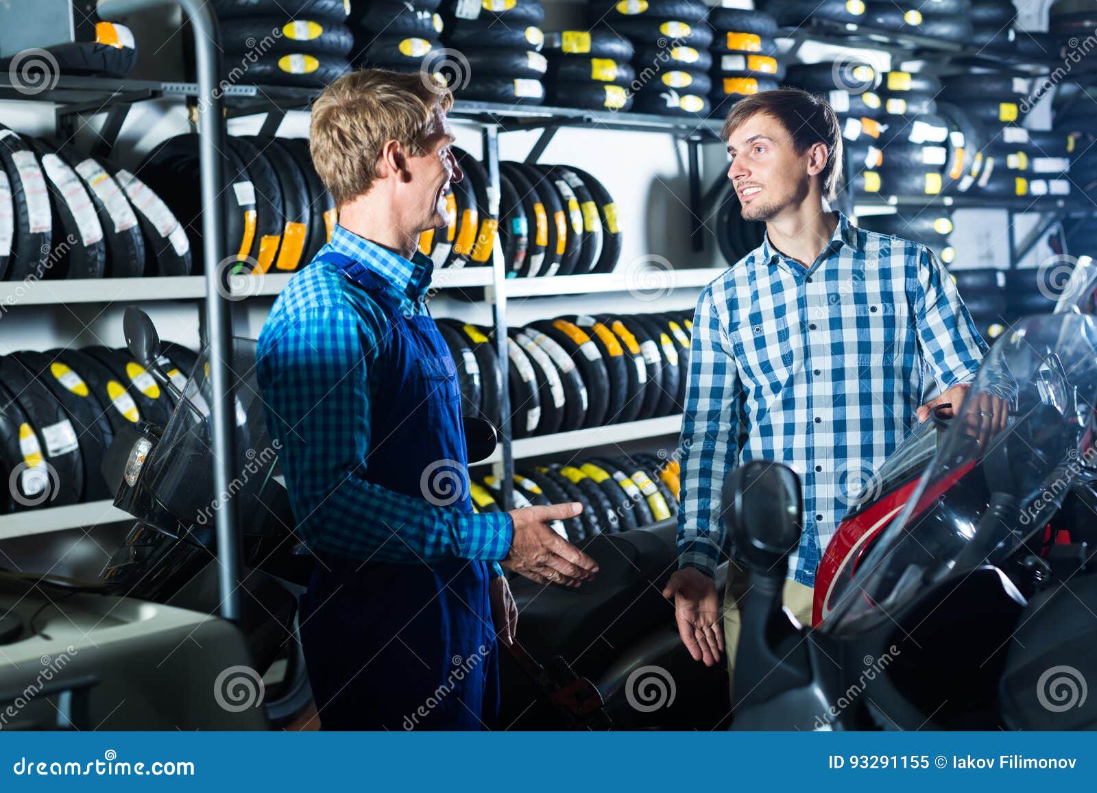 Man Customer Asking Technician about Motorcycle Stock Image - Image of ...