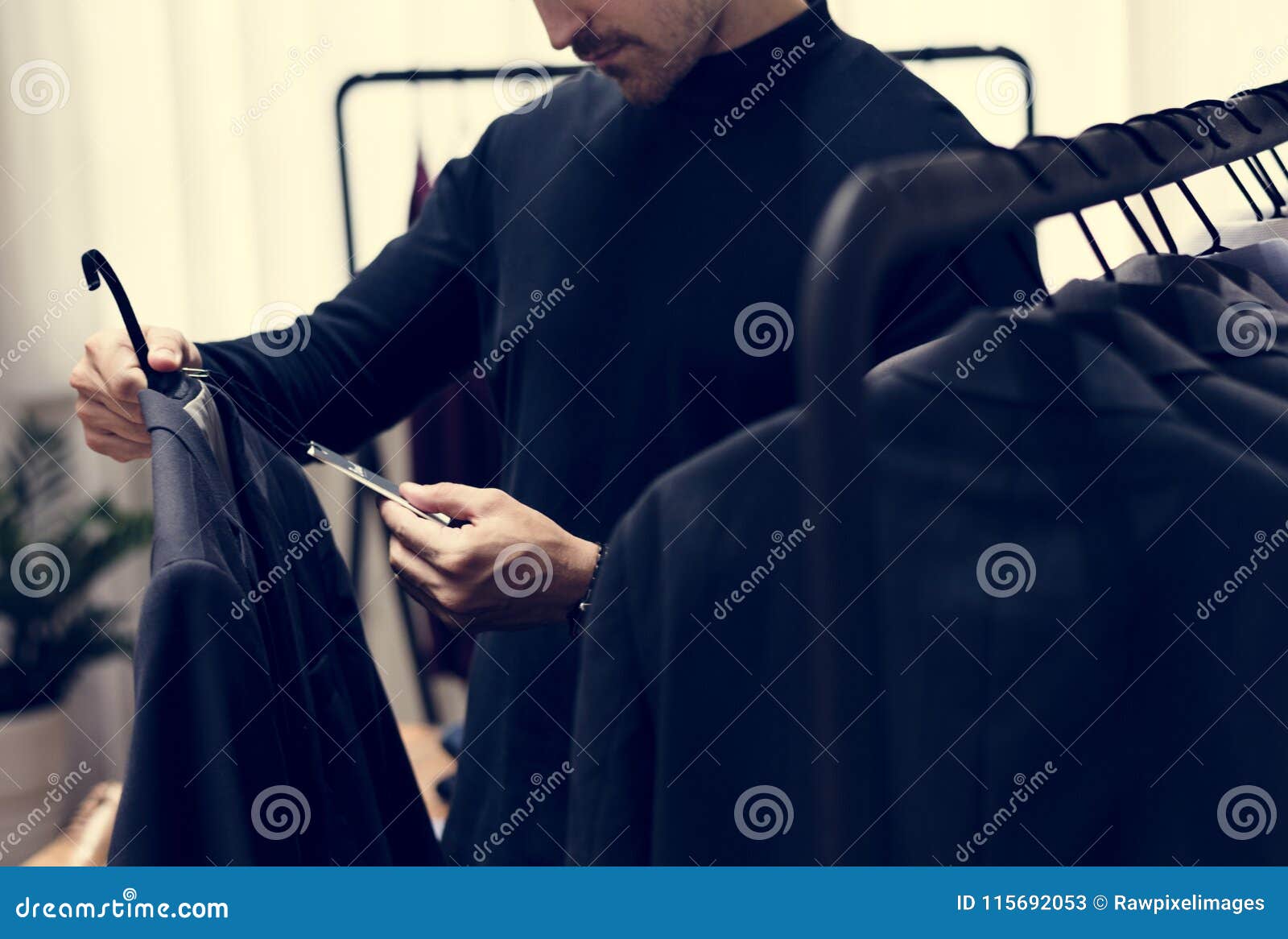 Man Customer Checking Out Clothes Stock Image - Image of buying ...