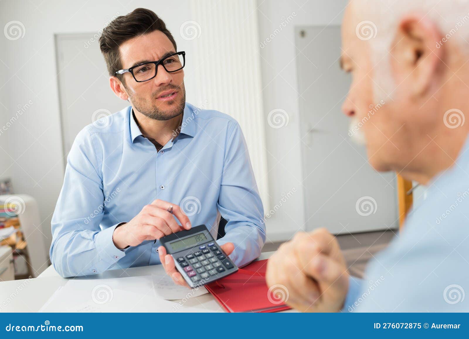 Man and Customer Counting on Calculator Stock Image - Image of ...