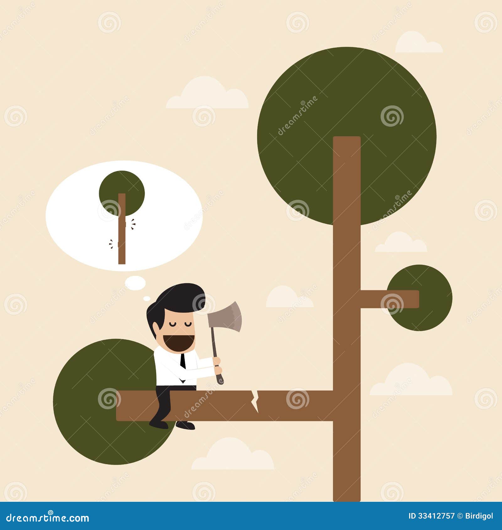 Man Cut the Branch of the Tree with Risk Behavior Stock Vector ...