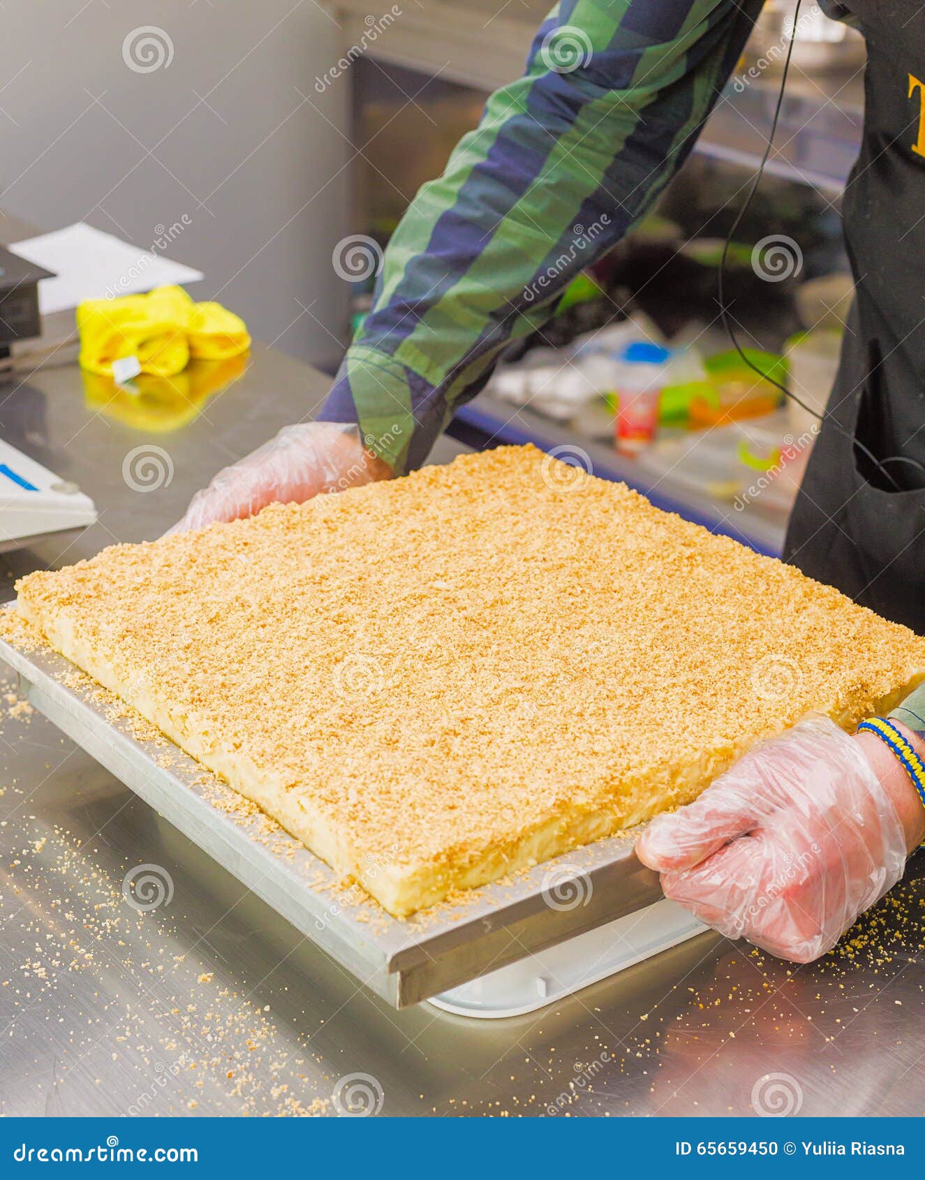 A Man Cut the Cake Napoleon Pastry Stock Photo - Image of food, paper ...