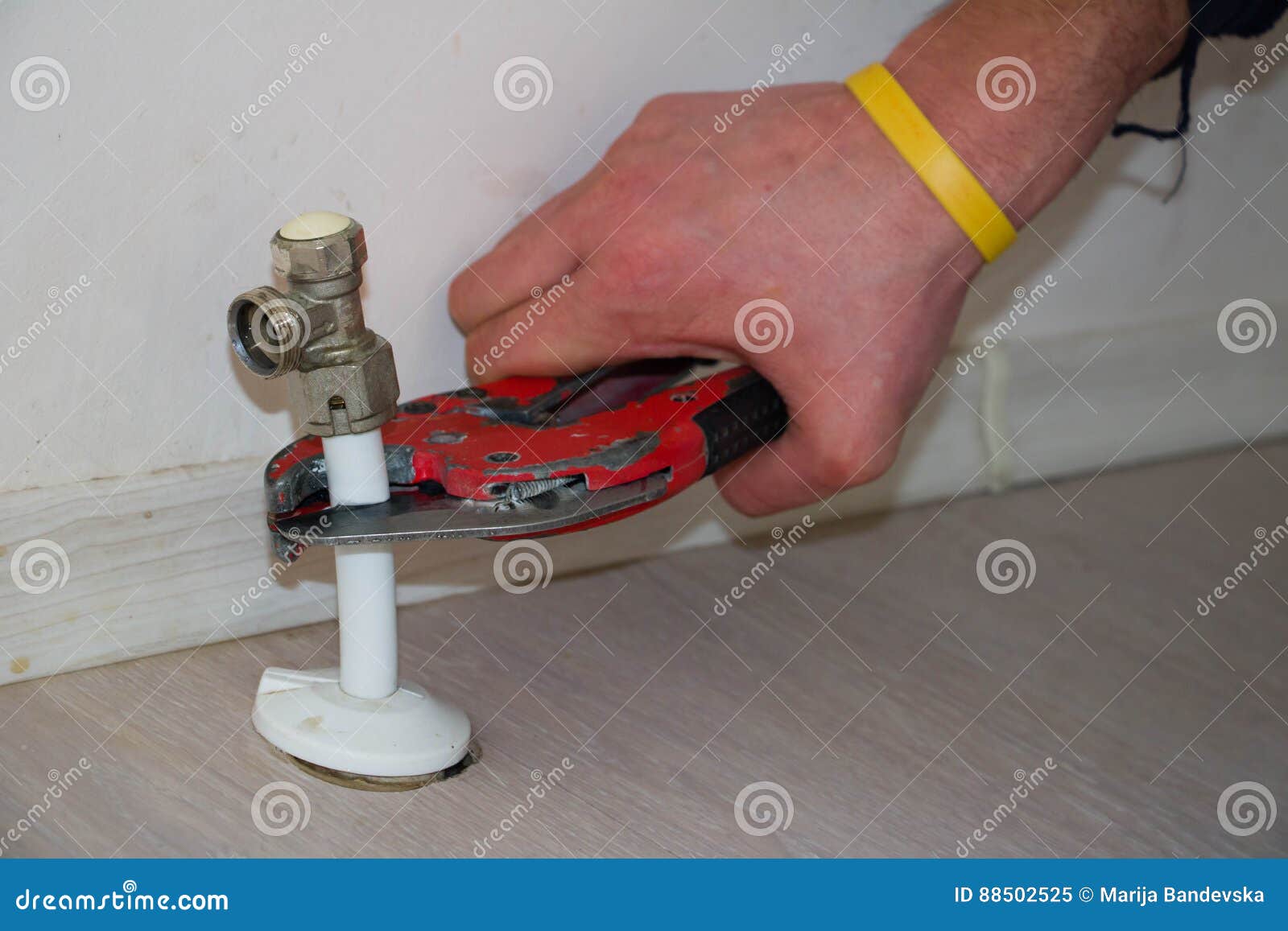 Man Cut Plastic Pipe Radiator with Scissors Stock Image - Image of ...