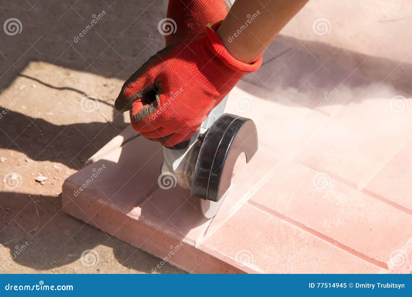 Man Cut Red Concrete Paving Slabs Stock Image - Image of stone, grunge ...
