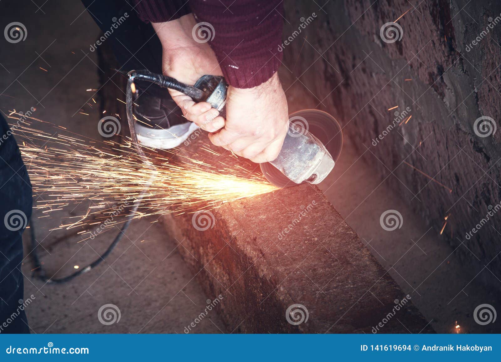 Man Cuts Metal with a Grinder. Industrial Concept Stock Photo - Image ...