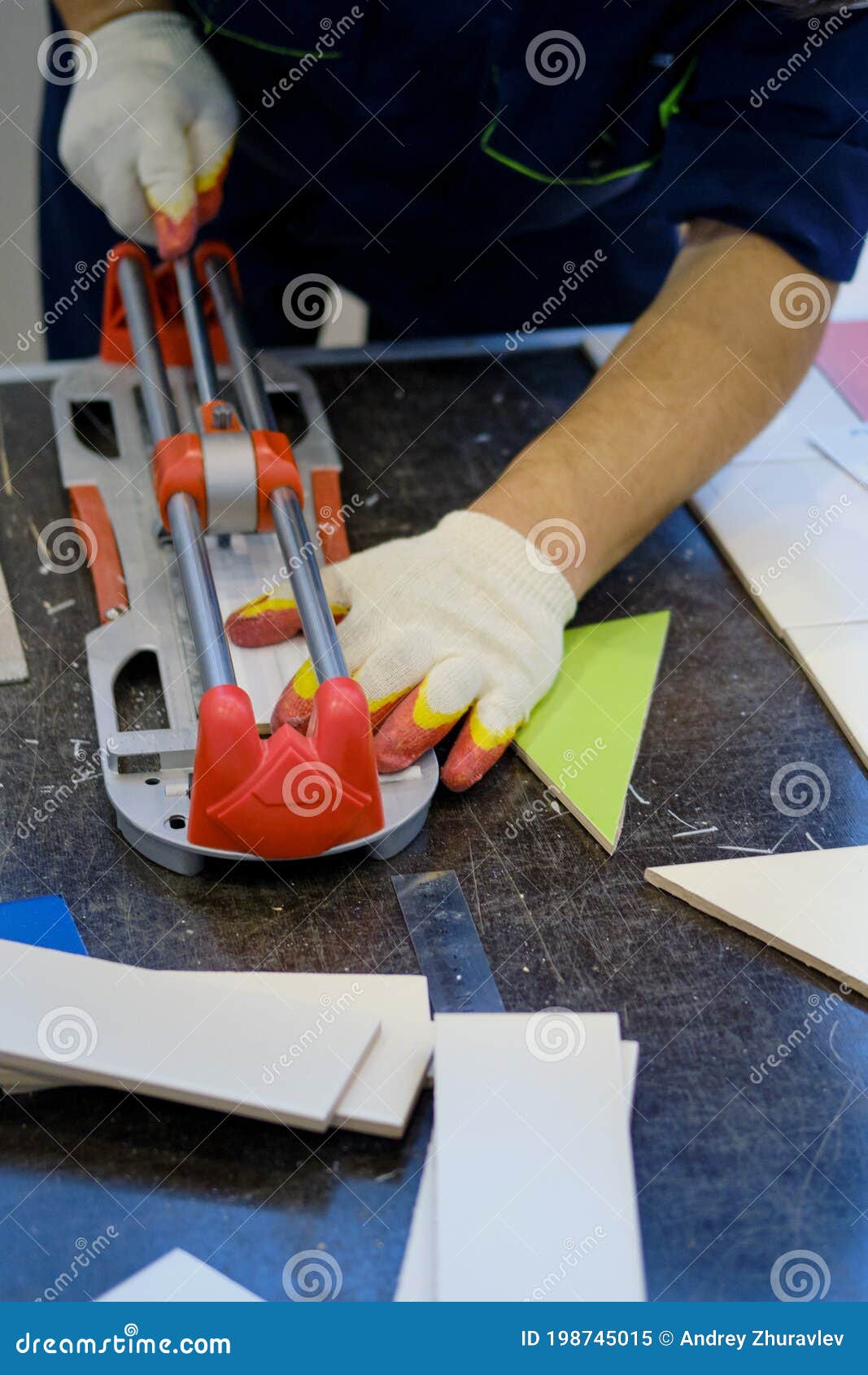 A Man Cuts a Tile on the Table, Close-up Stock Image - Image of floor ...