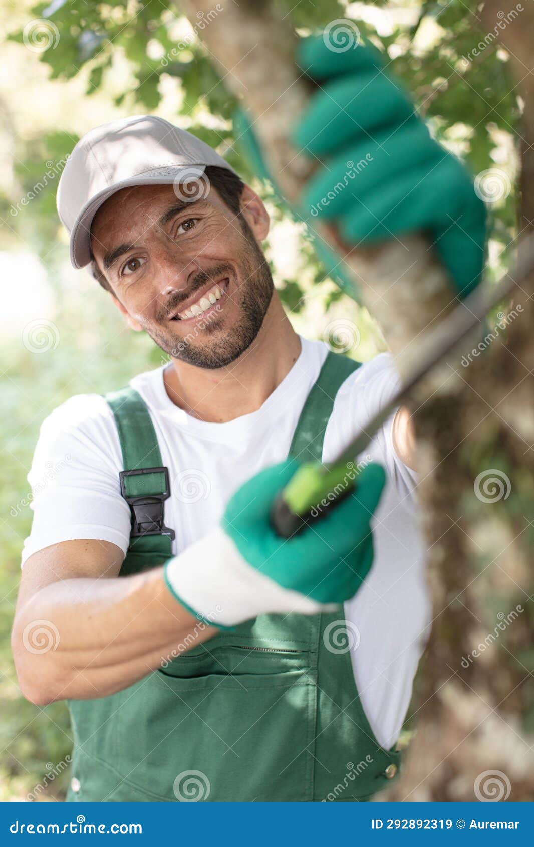 Man Cutting Branches Tree Using Saw Stock Image - Image of work ...