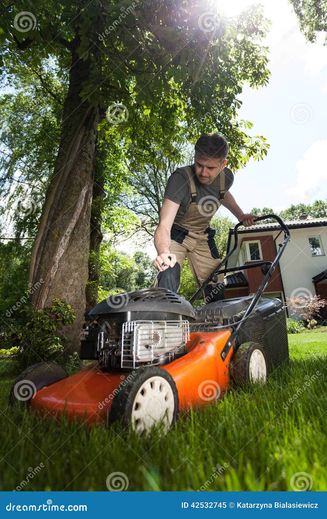 Man Cutting Grass in His Yard Stock Image - Image of lawn, cutting ... Man Cutting Grass in His Yard Stock Image - Image of lawn, cutting ...