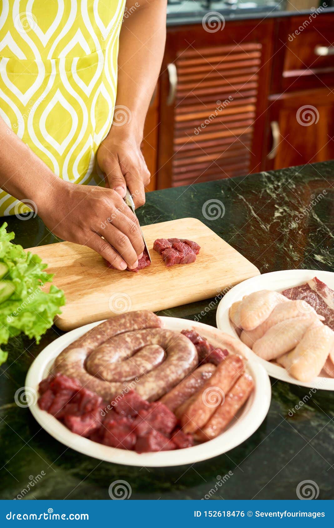 Man cutting meat stock photo. Image of dinner, adult - 152618476