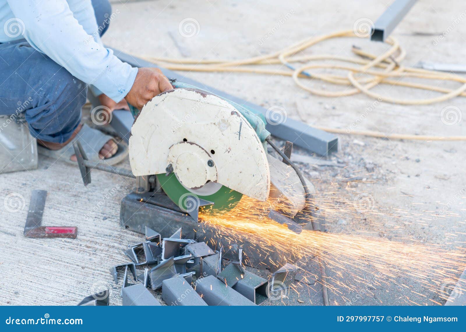 The Man is Cutting a Metal Box Using Circle Cut Machine Stock Image ...