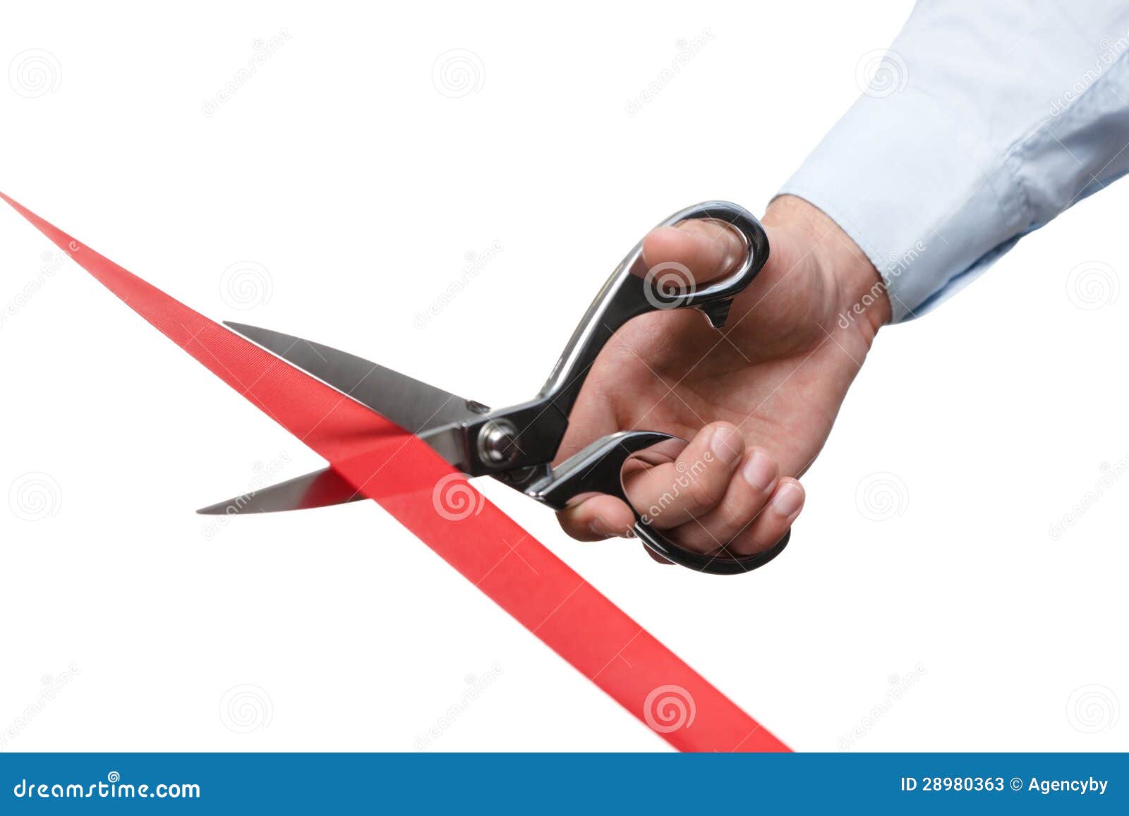 A man cutting a red ribbon stock image. Image of advance - 28980363