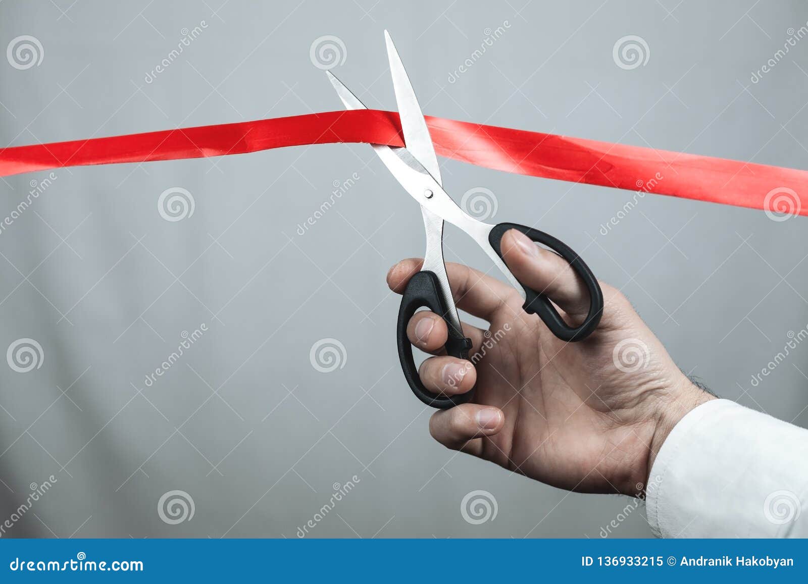 Man Cutting Red Ribbon with Scissors Stock Image - Image of celebration ...