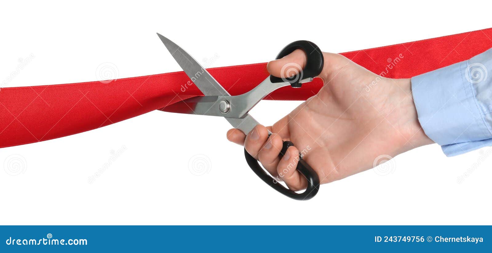 Man Cutting Red Ribbon on White Background, Closeup Stock Illustration ...