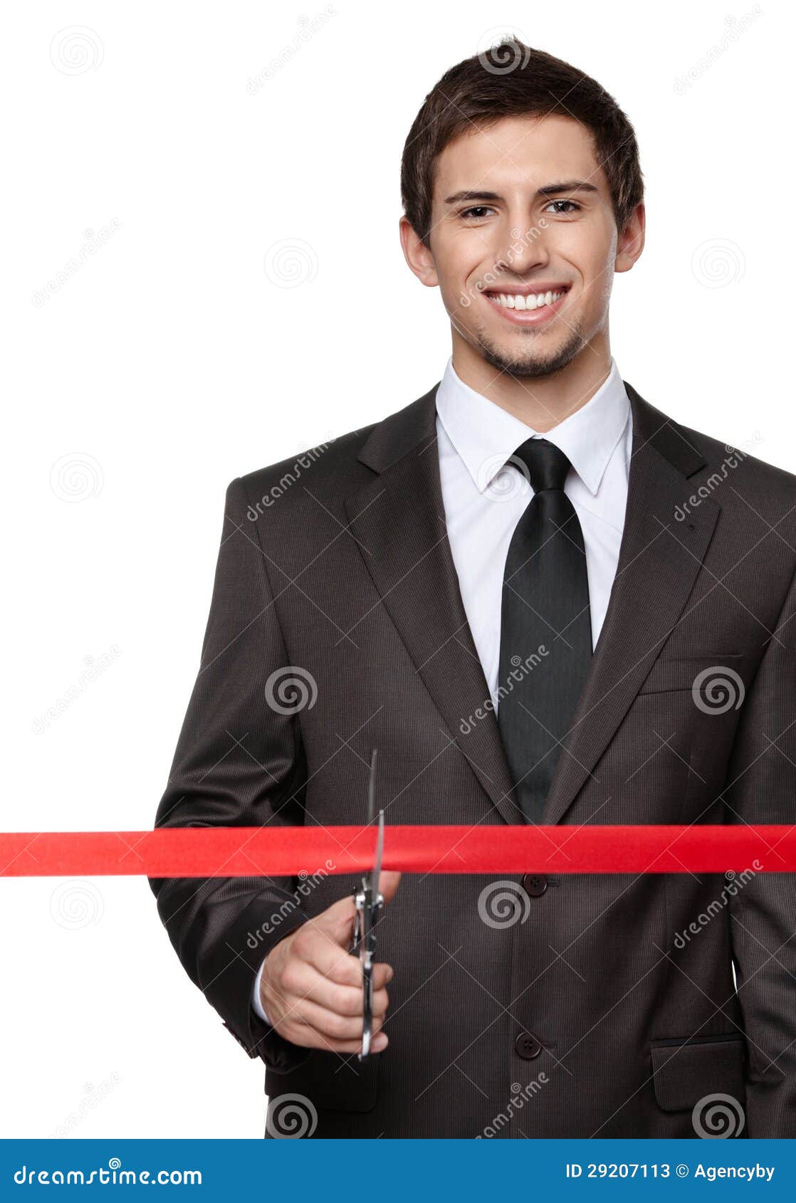 A Man Cutting a Satin Ribbon Stock Image - Image of achievement ...