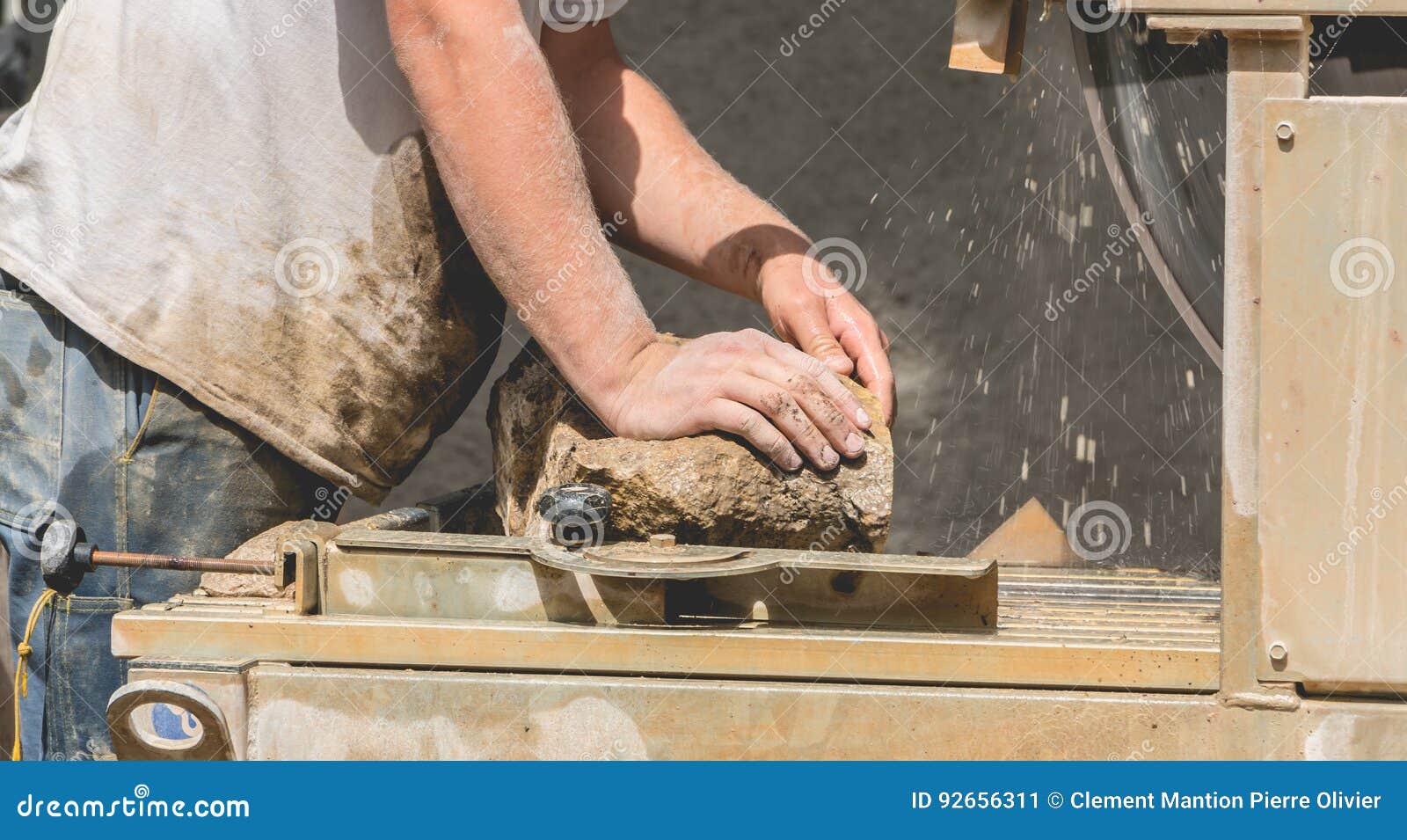 Man Cutting a Stone with a Water Saw Stock Image - Image of machine ...