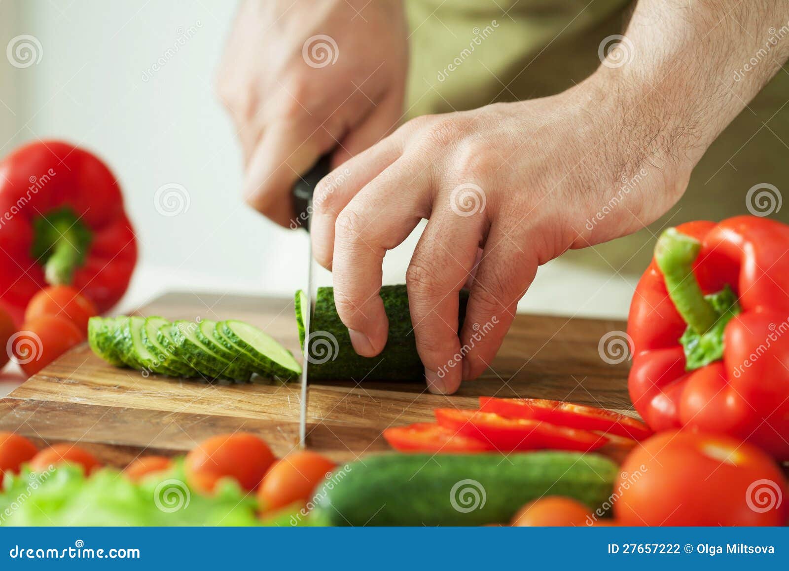 Man Cutting Vegetables for Salad Stock Photo - Image of chopping, hand ...