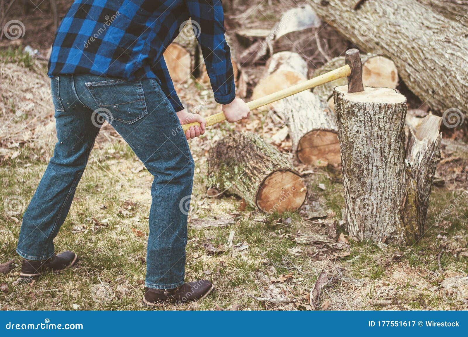 Man Cutting Wood with an Ax during the Daytime Stock Image - Image of ...