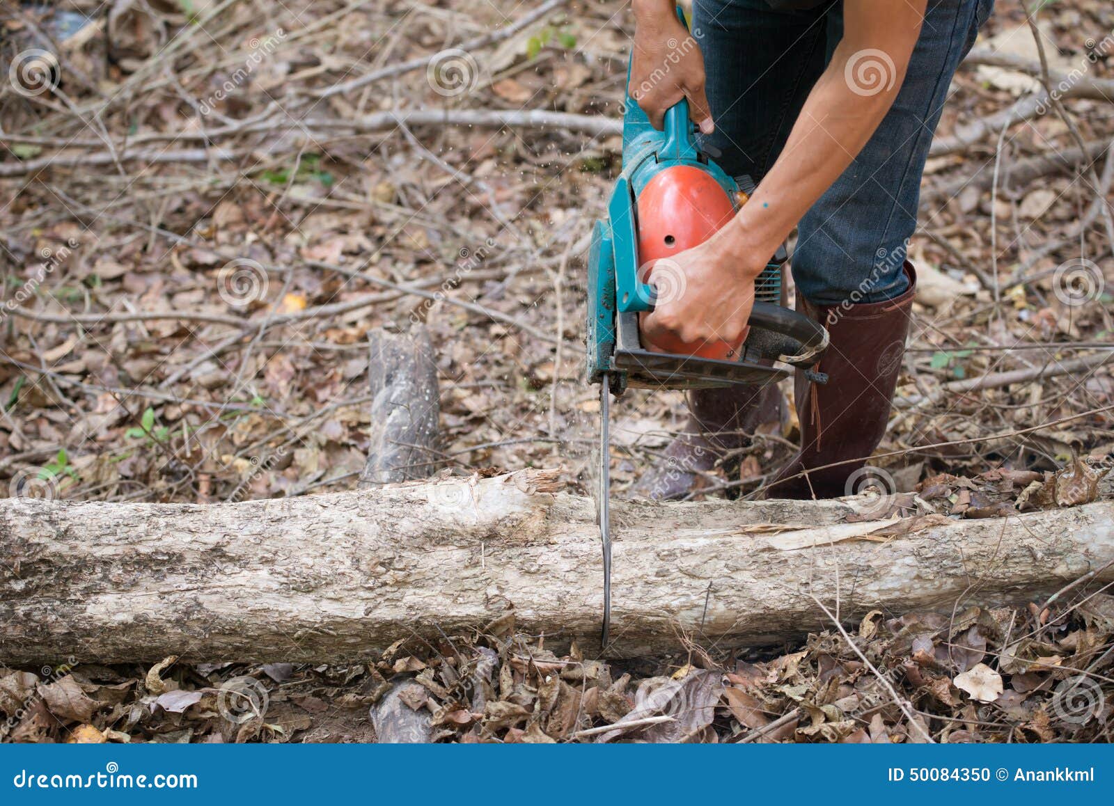 Man Cutting the Wood with Chainsaw Stock Photo - Image of cutting ...