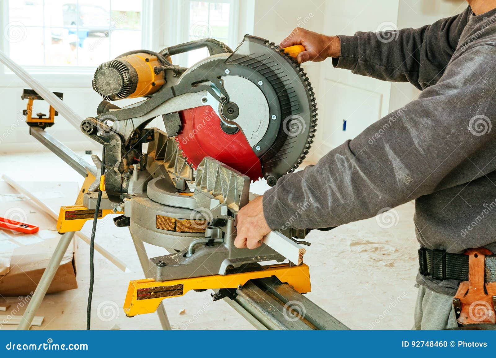 Man Cutting Wood on Electric Saw Stock Photo - Image of carpentry ...