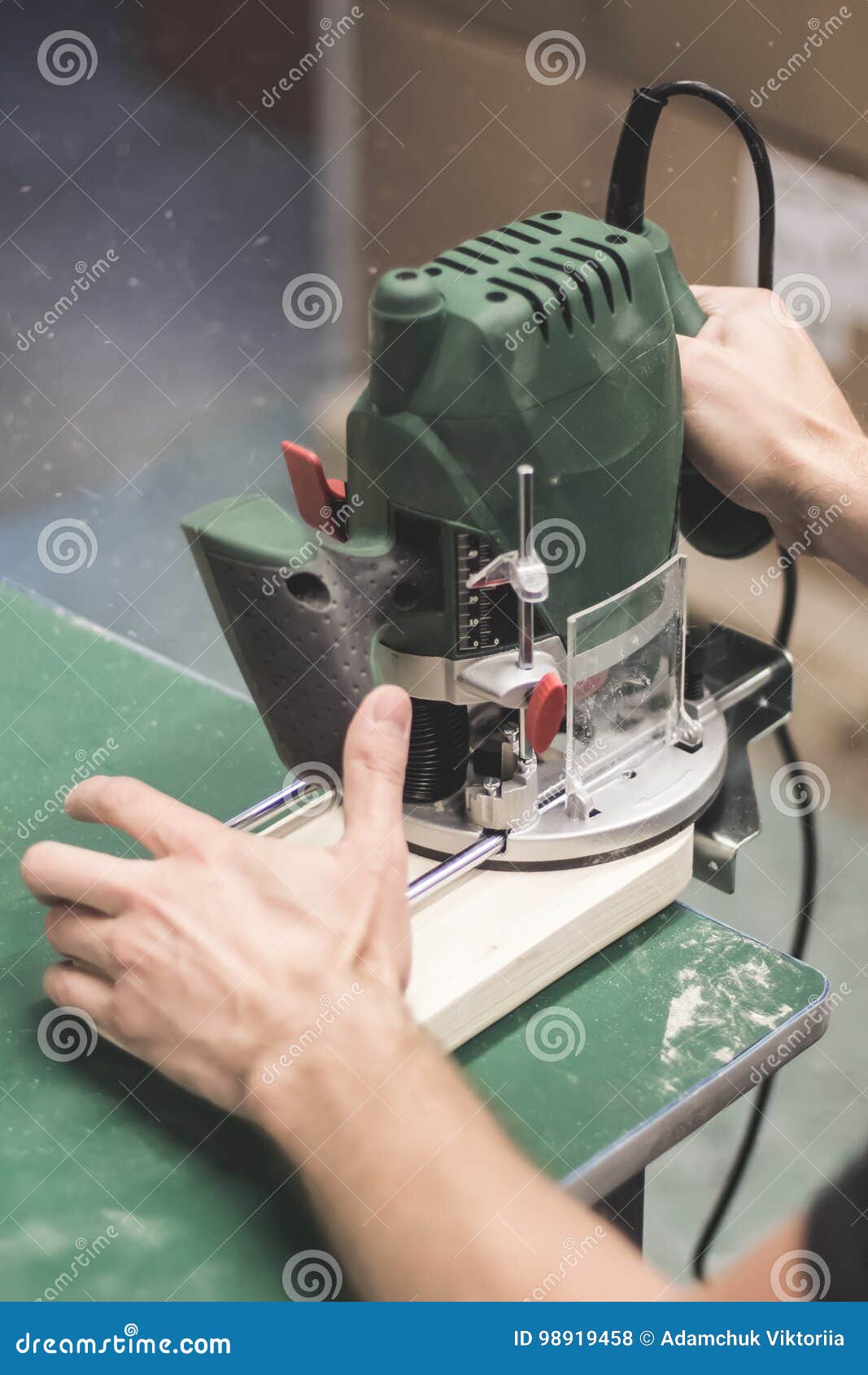 Man Cutting Wood with a Milling Machines Stock Photo - Image of ...