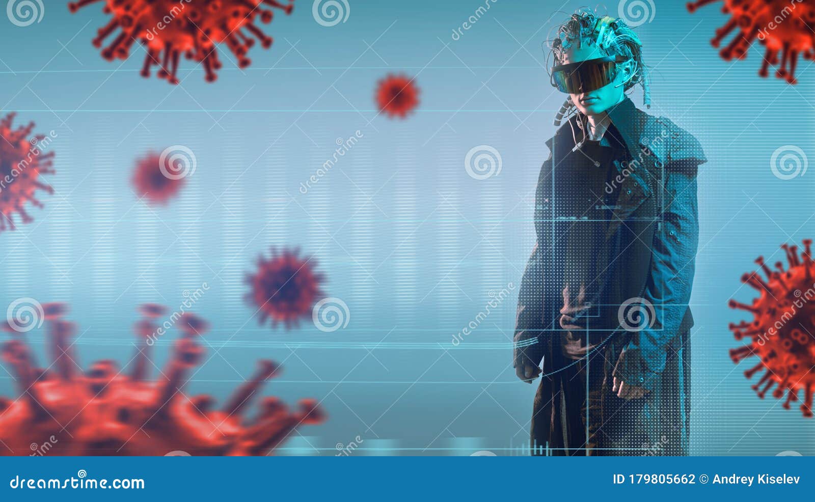 Man cyborg in vr stock photo. Image of epidemic, bacterial - 179805662
